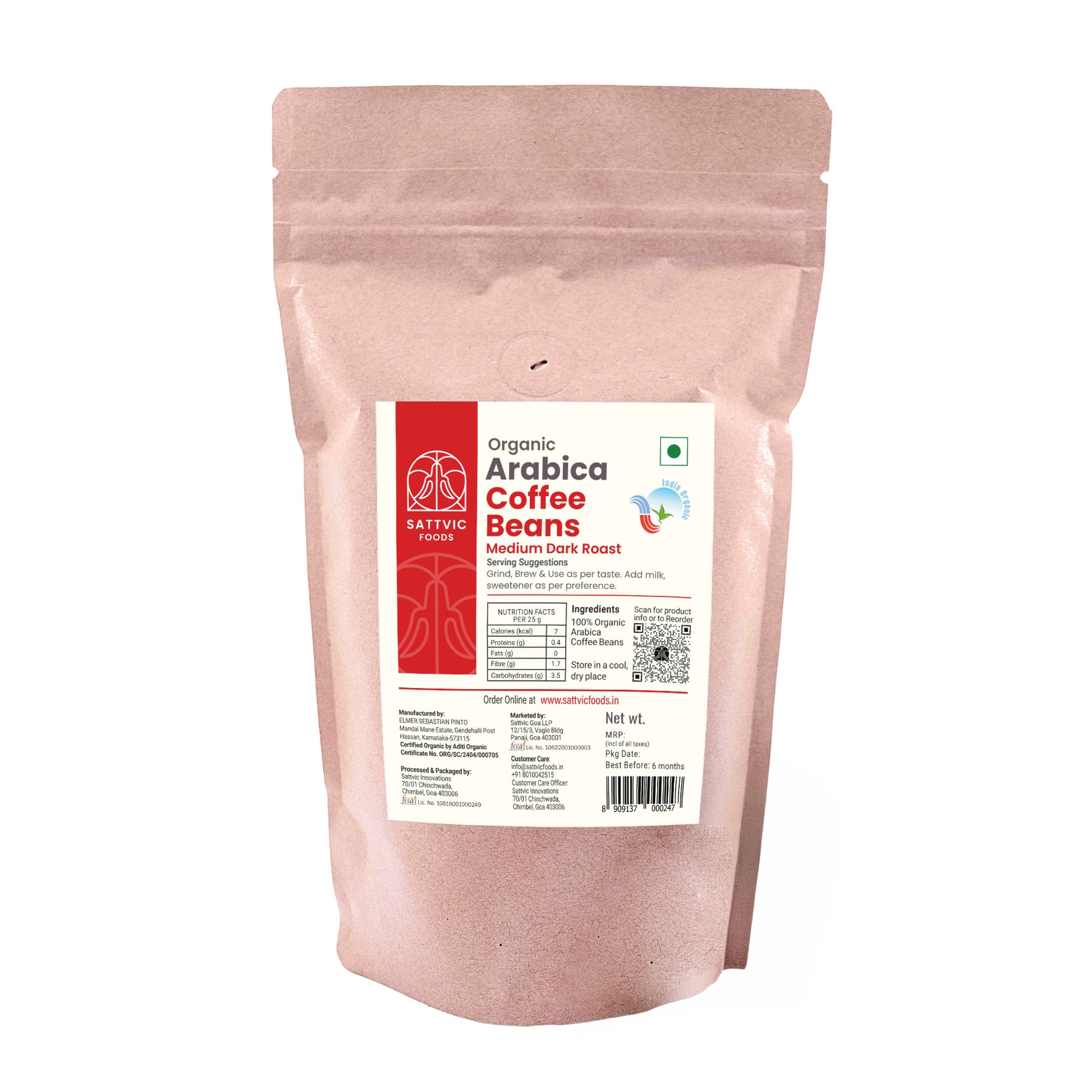 Organic Arabica Coffee Beans | Medium Dark Roast – Sattvic Foods