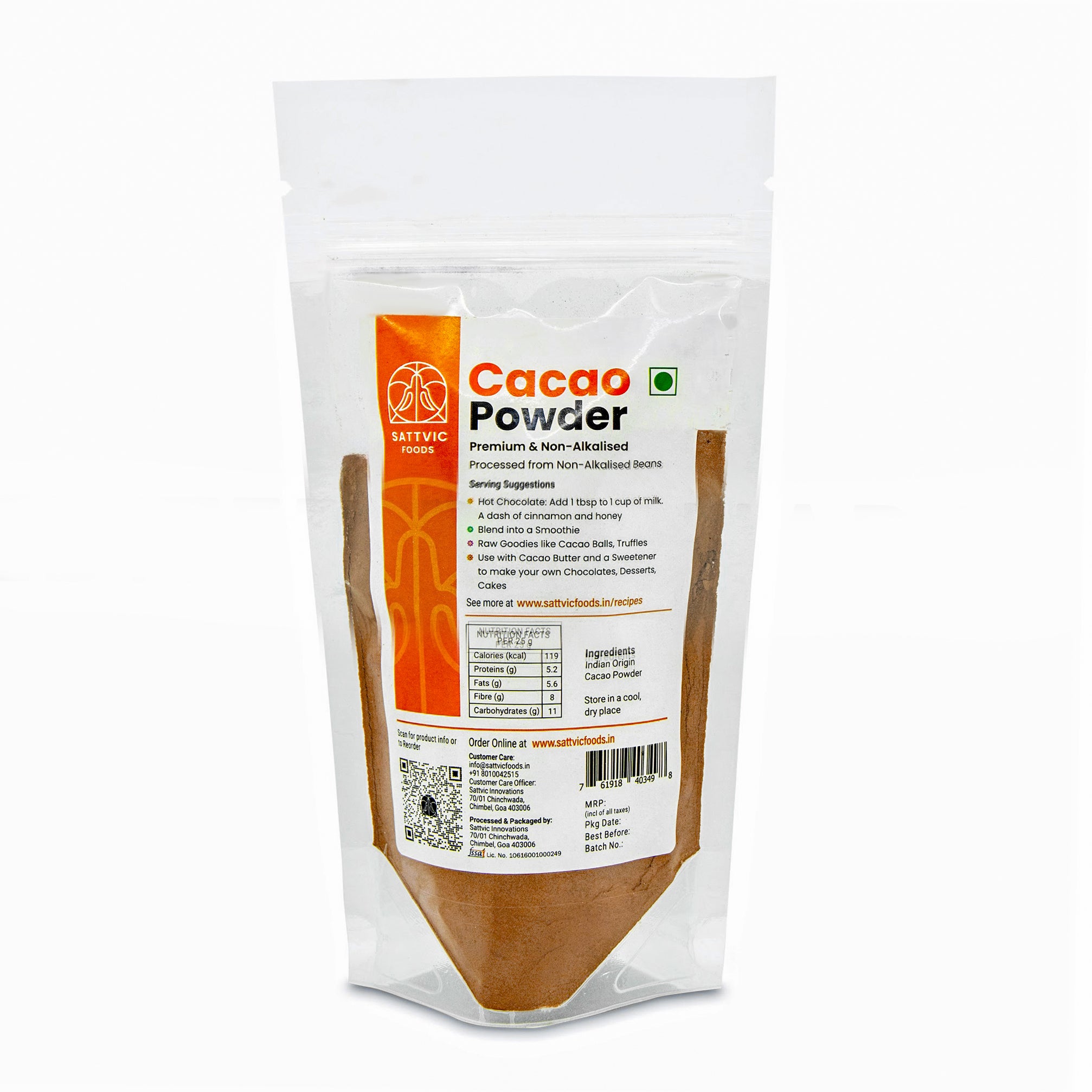 Cacao Powder | Raw, Pure & Non-Alkalised – Sattvic Foods