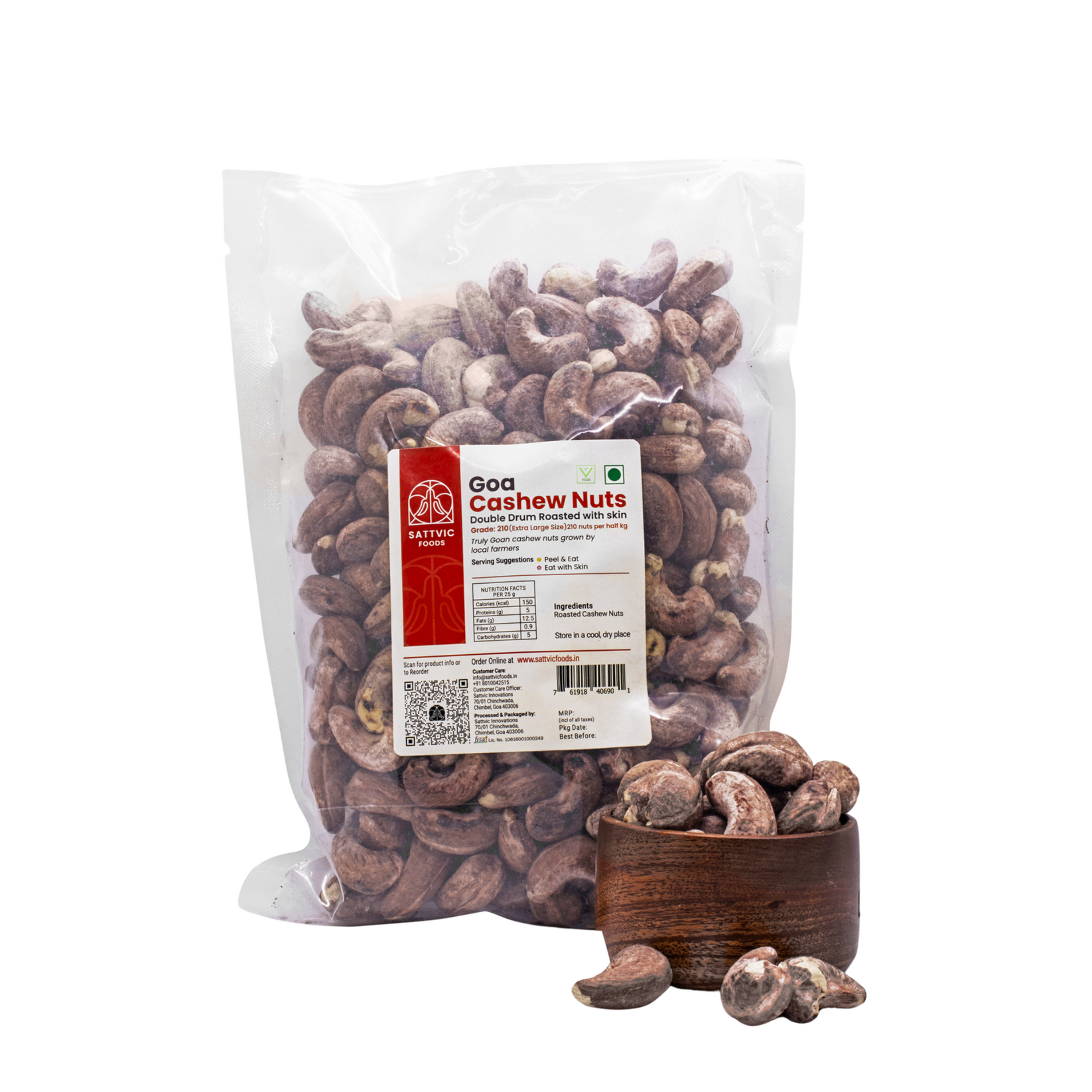 Double Drum Roasted Cashew Nuts with Skin - Extra Large – Sattvic Foods