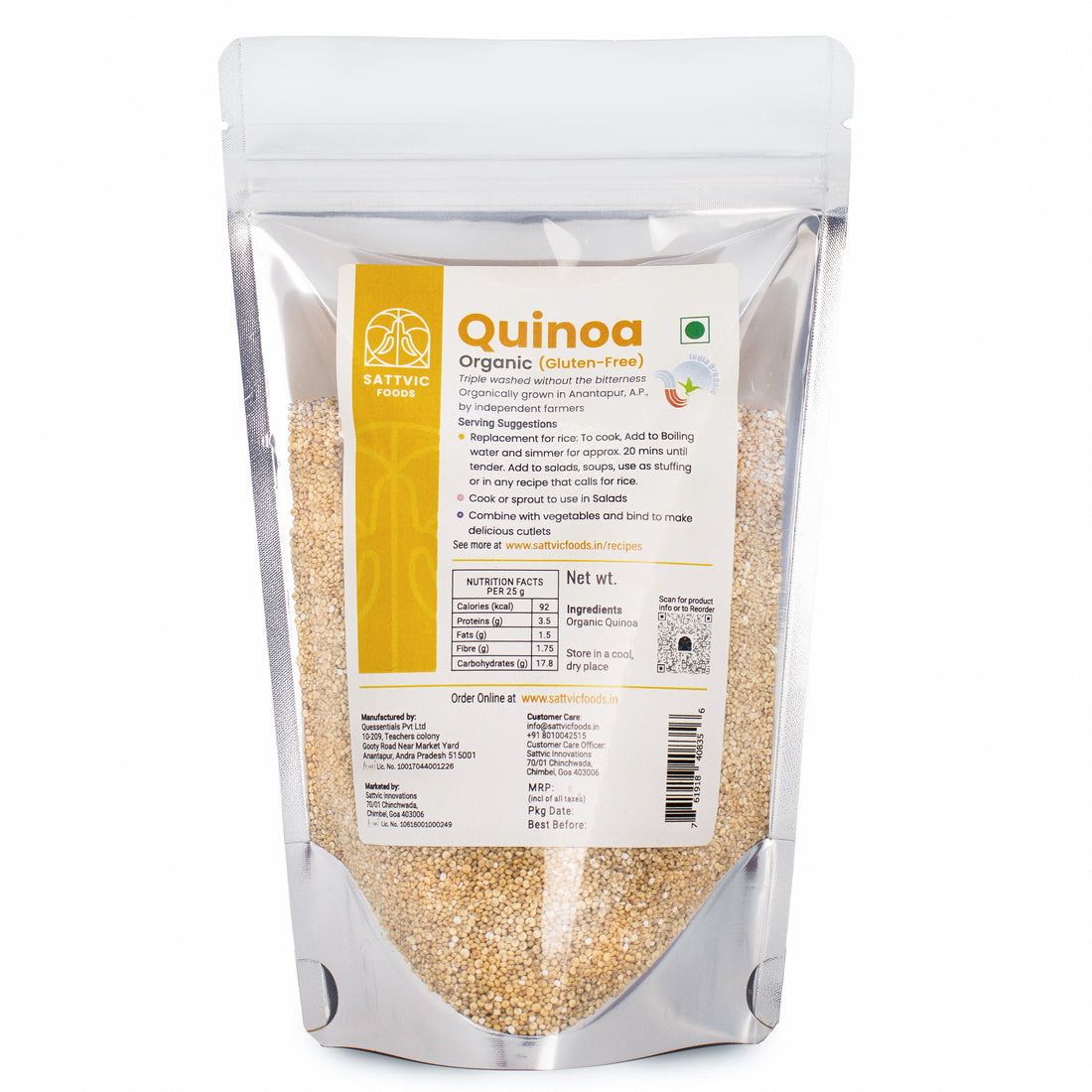 Organic Quinoa | Gluten-free | Low Glycemic Index – Sattvic Foods
