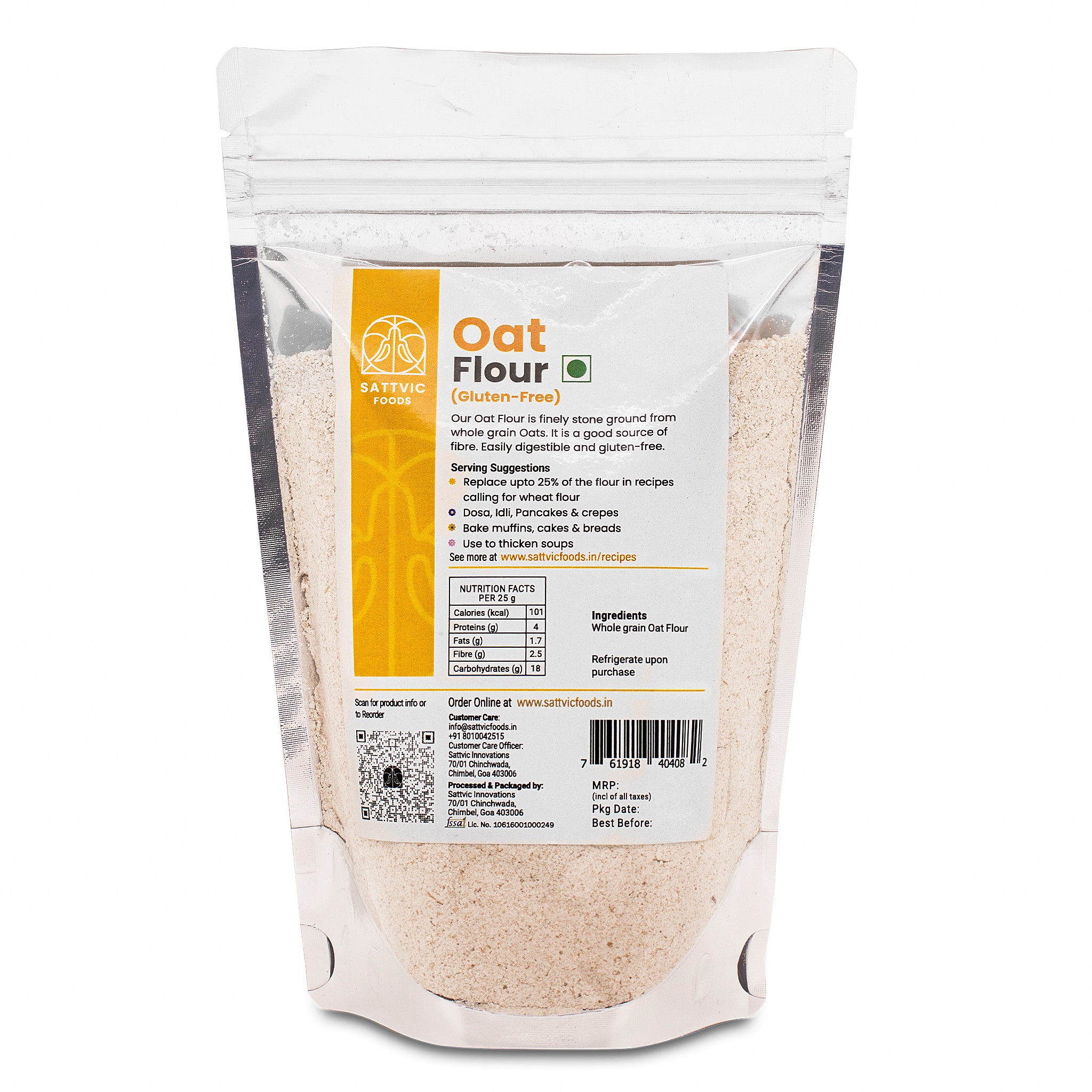 Oat Flour | Stone-Ground, Whole-Grain, Gluten-Free Flour – Sattvic Foods