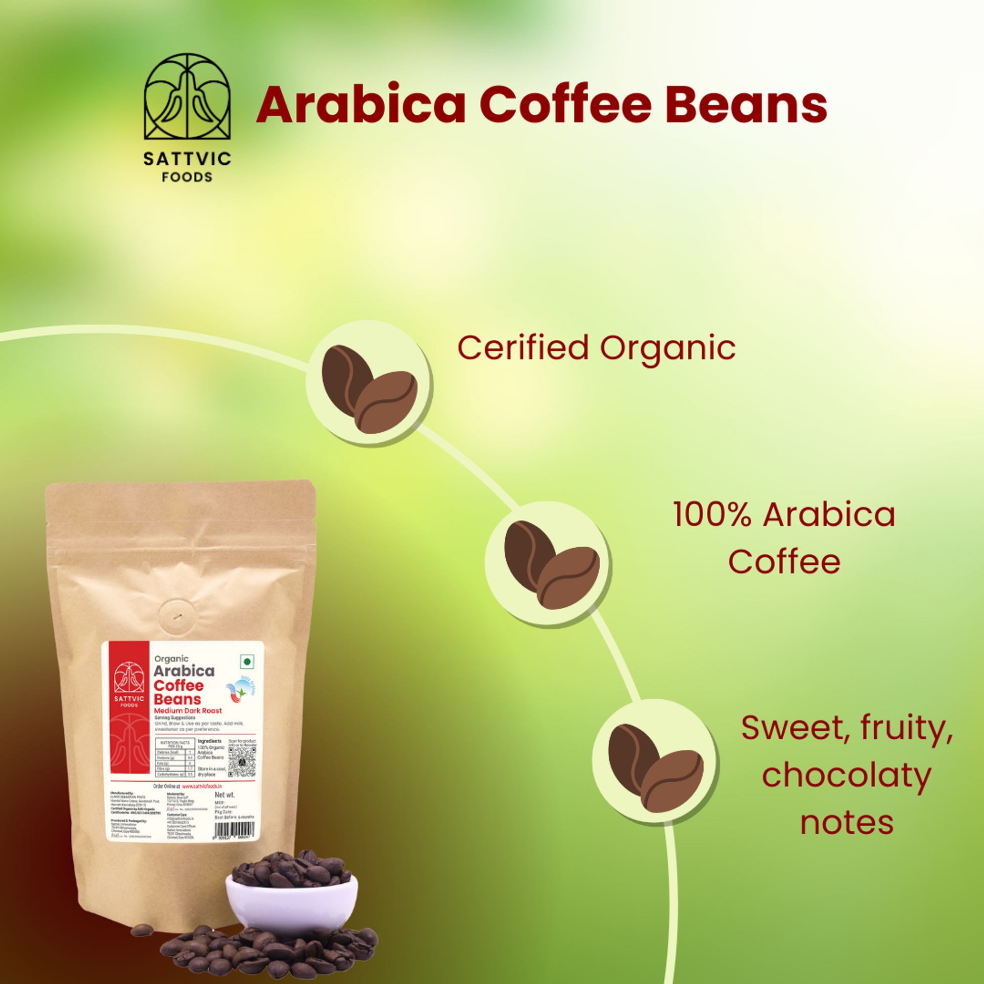 Organic Arabica Coffee Beans | Medium Dark Roast – Sattvic Foods